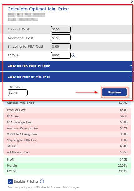 Calculate Optimal Min Price - Help Center | Eva