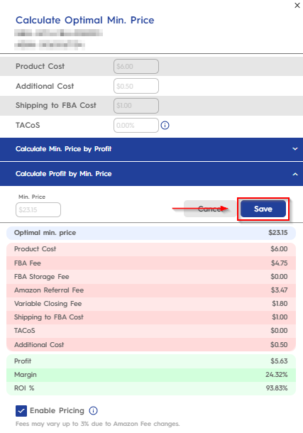 Calculate Optimal Min Price - Help Center | Eva